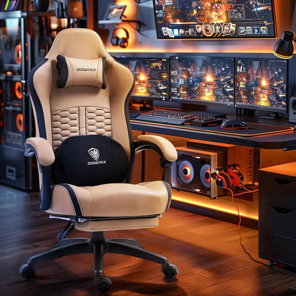 Dowinx BROWN Gaming Chair with Heated Massage, Wide and High Back, Pocket Springs & Footrest ...