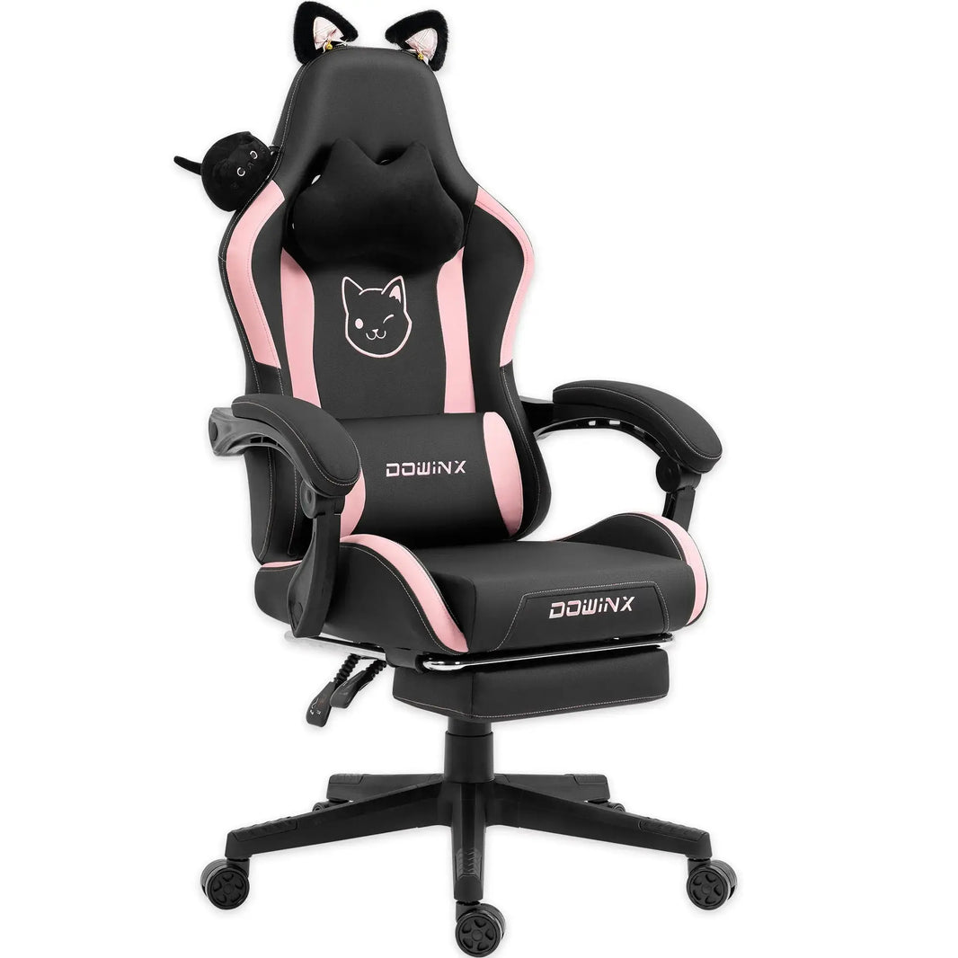 Dowinx Gaming Chair Cute with Cat Ears and Massage Lumbar for Girl ...