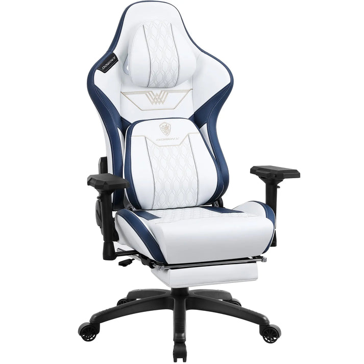 Dowinx 6689L-White Gaming Chair Big and Tall with 4D Armrests PU Leather High Back Ergonomic ...