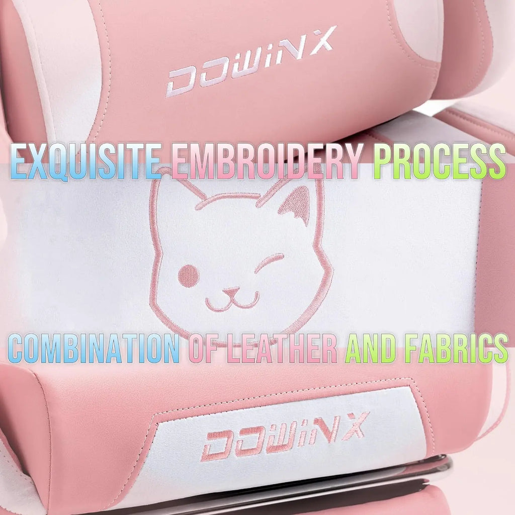 Dowinx Gaming Chair Cute with Cat Ears and Massage Lumbar Support Pink ...