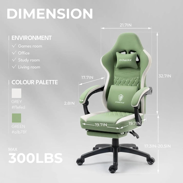 Dowinx 6657D Green Gaming Chair Breathable Fabric Massage with Footrest ...