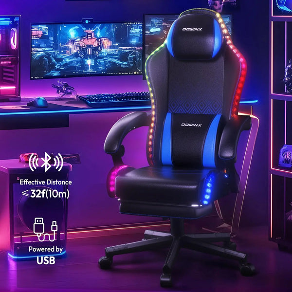 Dowinx LED Gaming Chair with RGB Lights, Footrest & Massage Lumbar ...
