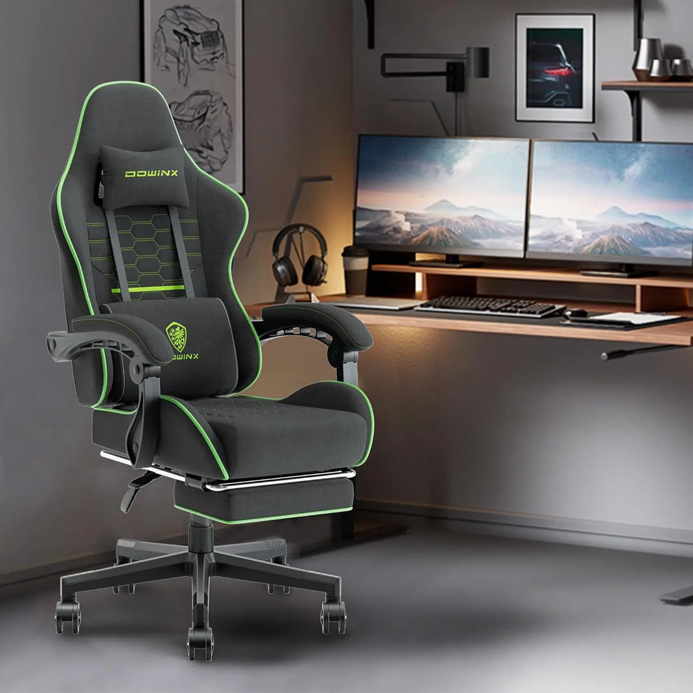 Dowinx Gaming Chair Fabric with Pocket Spring Cushion y Black&Green ...