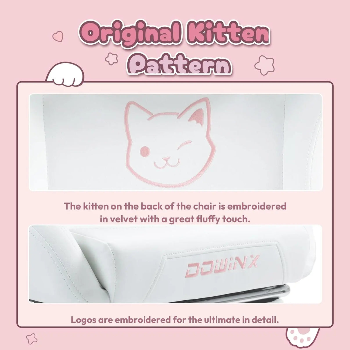 Dowinx Gaming Chair Cute with Cat Ears and Massage Lumbar Support White ...