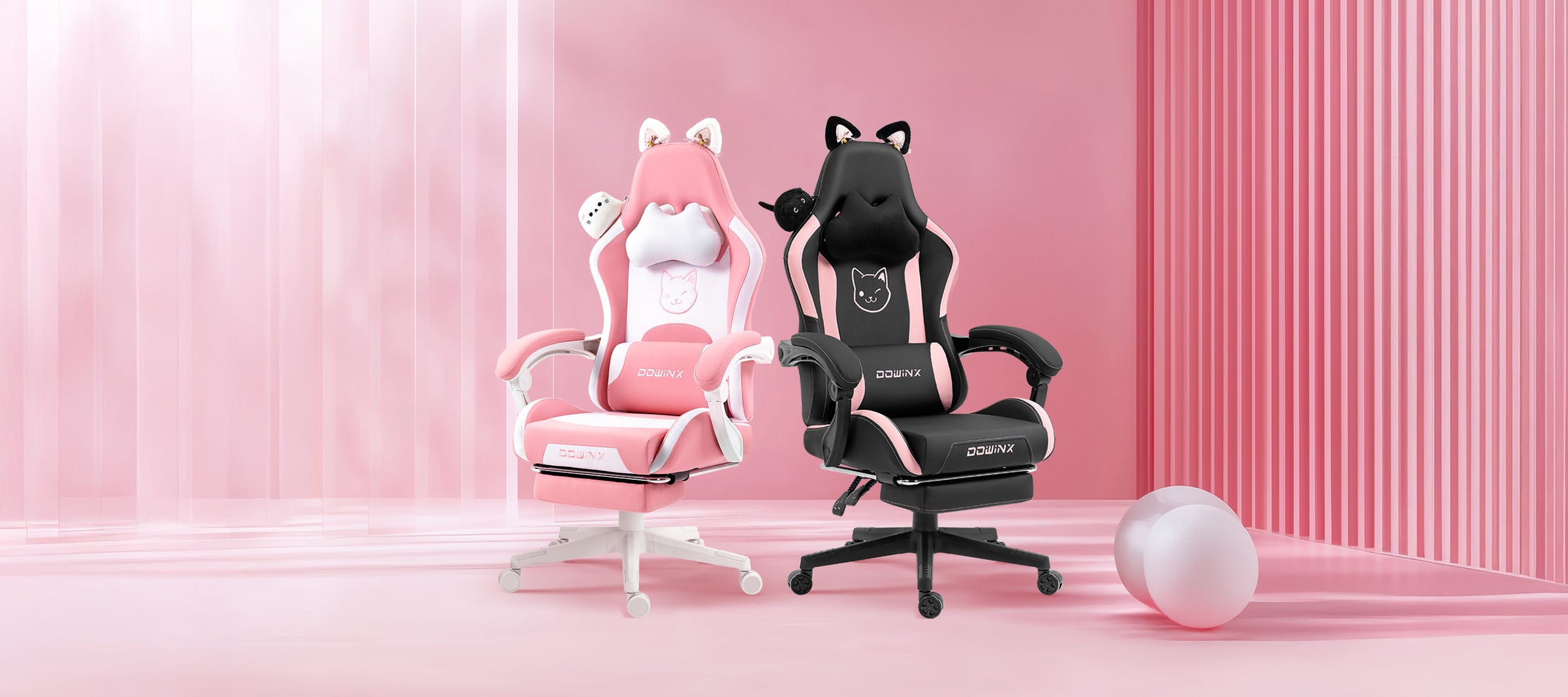 Dowinx Gaming Chair Cute with Cat Ears and Massage Lumbar for Girl ...