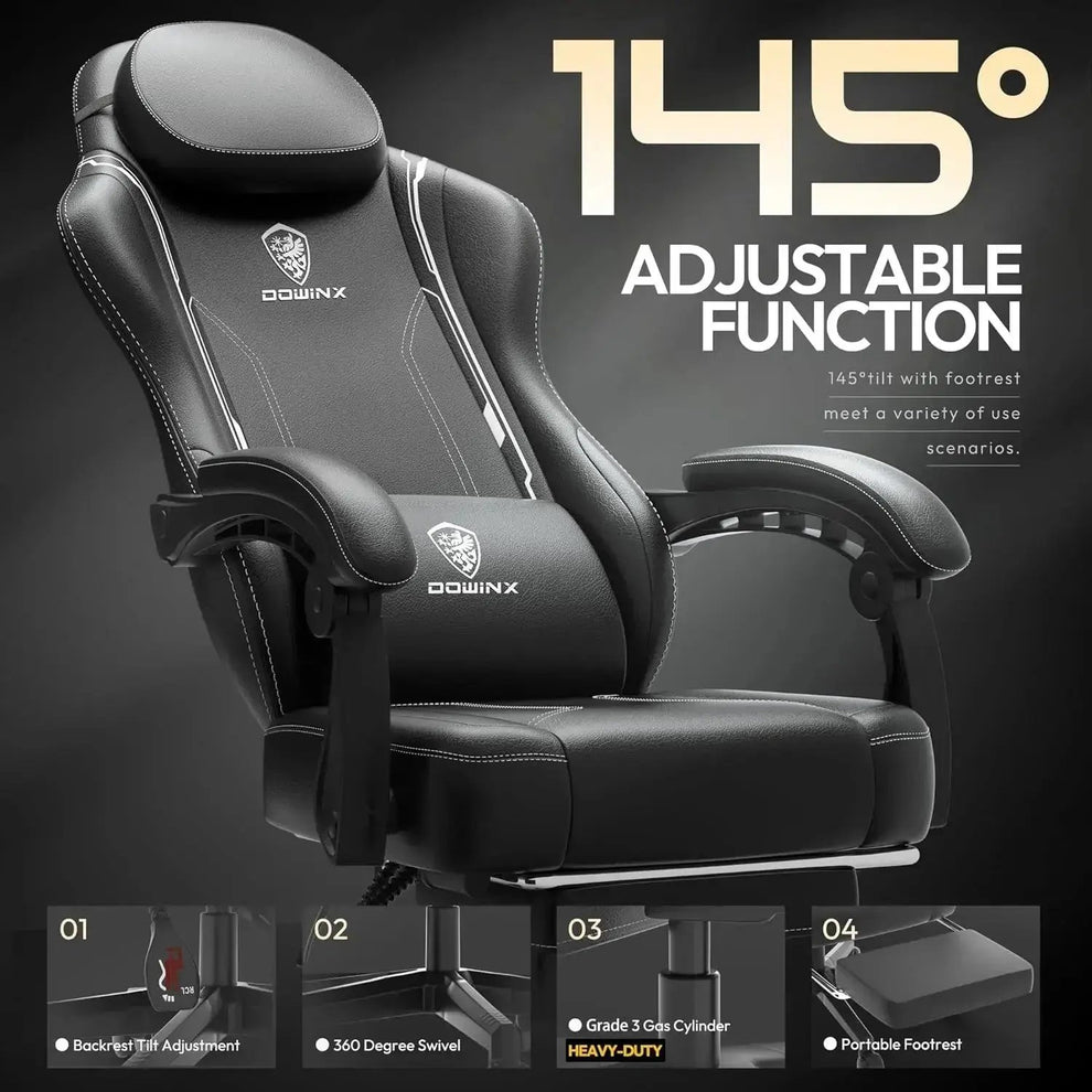 Dowinx Gaming Chair High Back Leather Ergonomic Game Chair with Massage ...