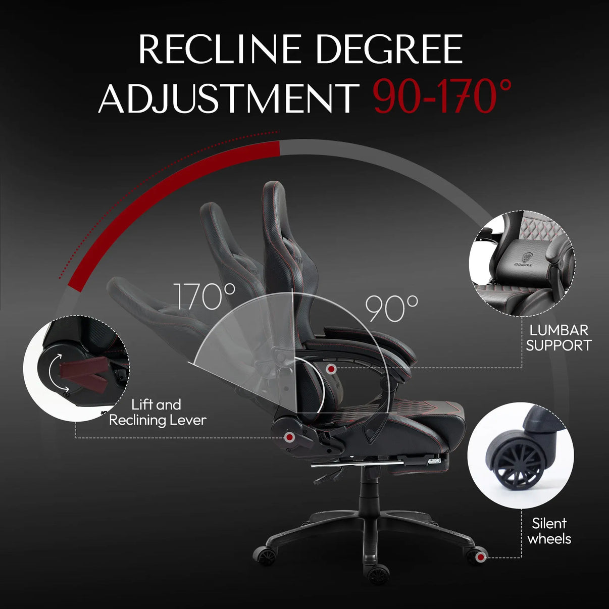 Dowinx 6689 Gaming Office Chair Ergonomic Racing Style-Black&Red ...