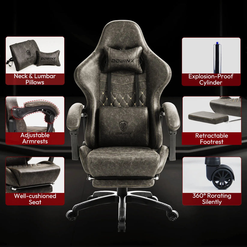 Dowinx 6689 Gaming Chair Office Chair with Massage Lumbar Support-Brown ...