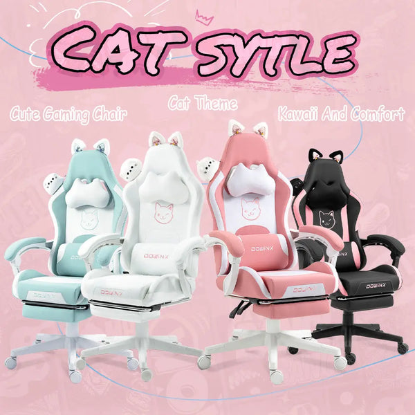 Dowinx Gaming Chair Cute with Cat Ears and Massage Lumbar Support Black ...