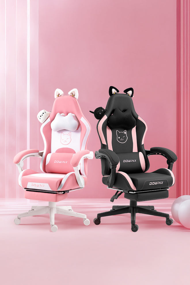 Dowinx Gaming Chair Cute with Cat Ears and Massage Lumbar for Girl ...
