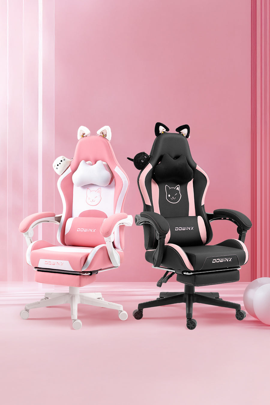 Dowinx Gaming Chair Cute with Cat Ears and Massage Lumbar for Girl ...