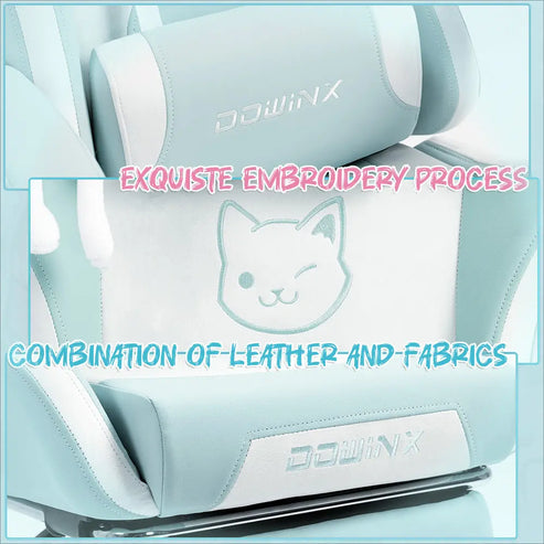 Dowinx Gaming Chair Cute with Cat Ears and Massage Lumbar Support Blue ...