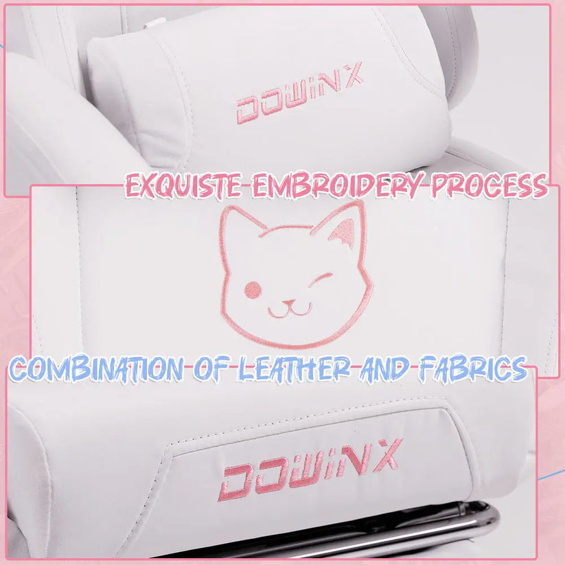 Dowinx Gaming Chair Cute with Cat Ears and Massage Lumbar Support White ...
