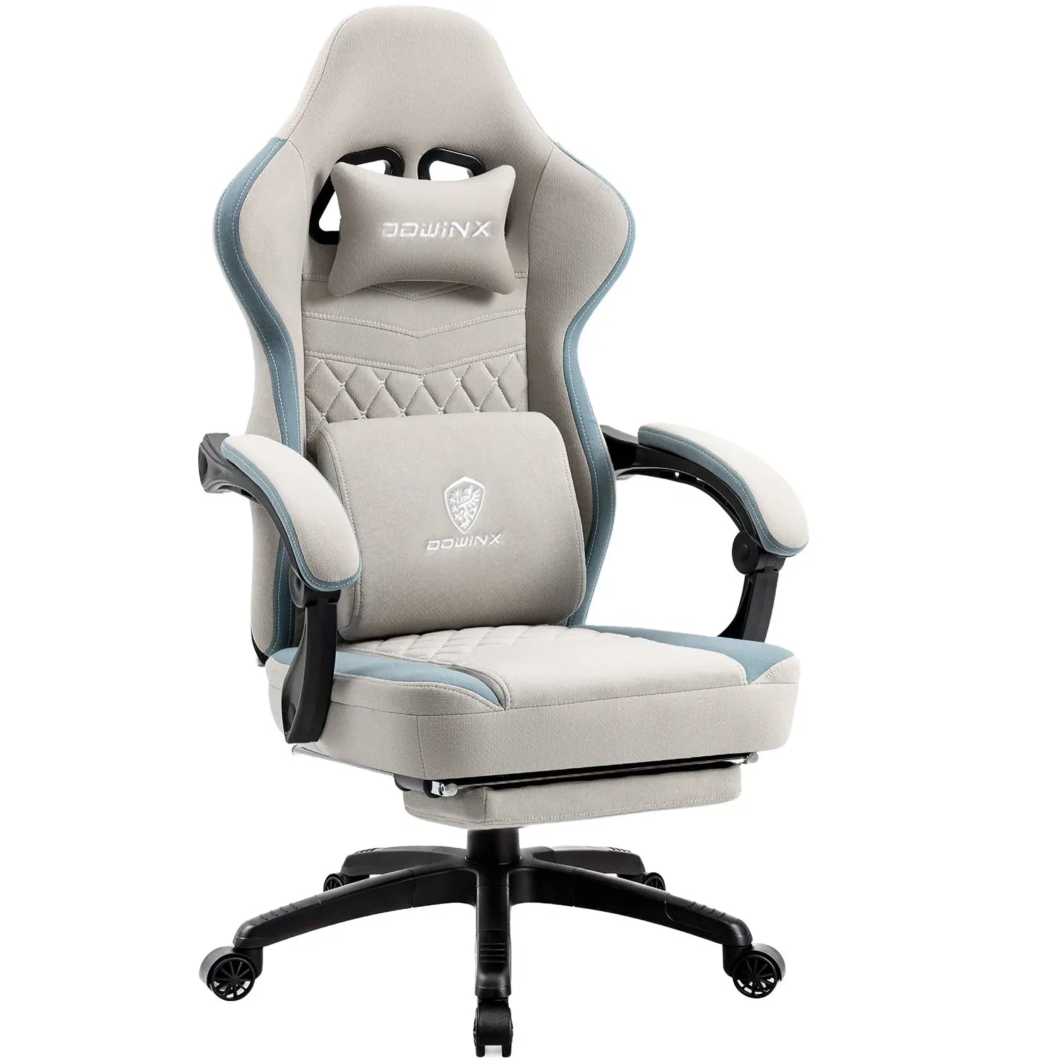 Dowinx 6657D Beige Gaming Chair Breathable Fabric Massage with Footrest ...