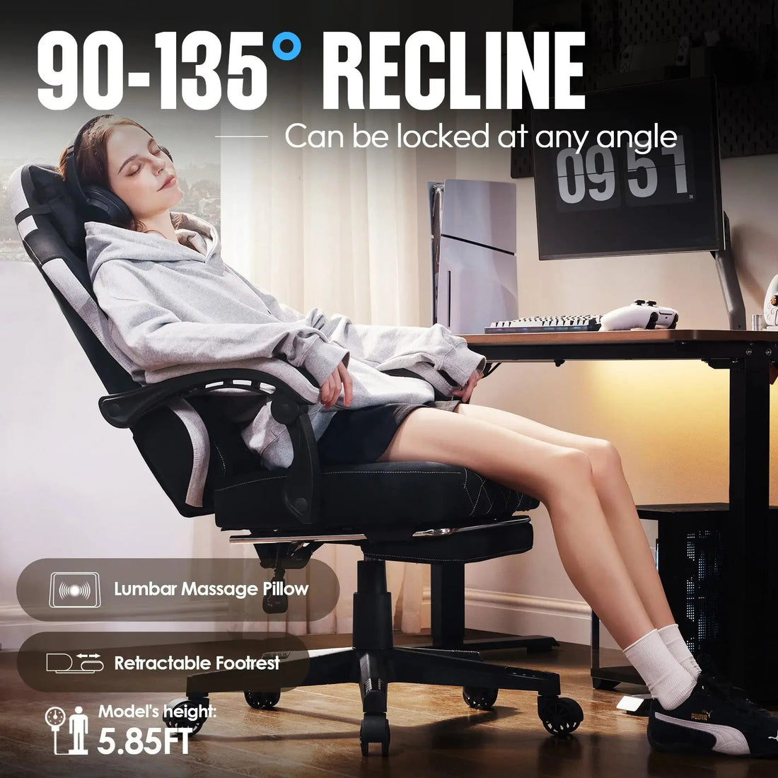 Dowinx Gaming Chair, Ergonomic High Back, Footrest, Massage Support, 300LBS 6650F-Black – DOWINX ...