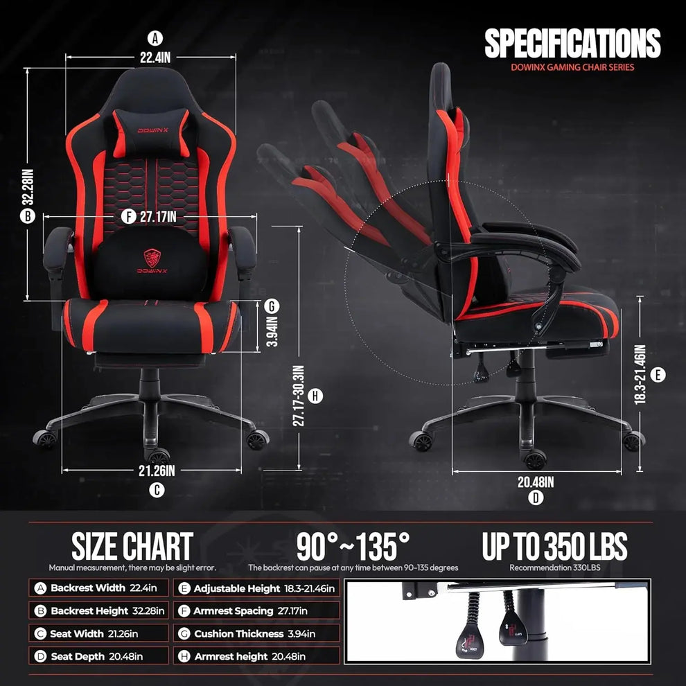 Dowinx Red Gaming Chair with Heated Massage, Wide and High Back, Pocket ...
