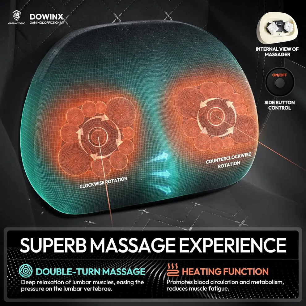 Dowinx BLACK Gaming Chair with Heated Massage,Wide and High Back, Pocket Spring & Footrest(mb38 ...