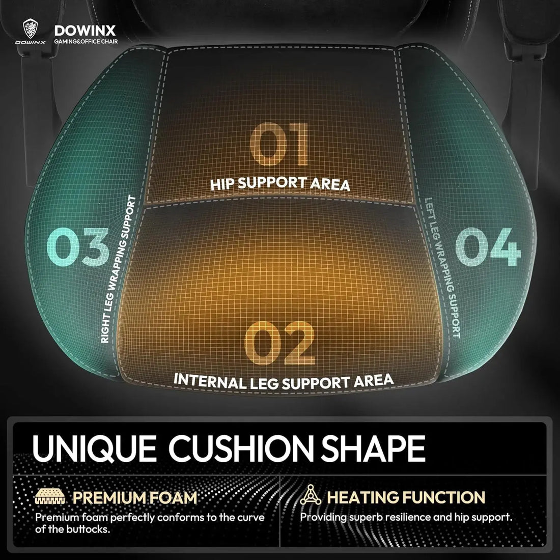 Dowinx BLACK Gaming Chair with Heated Massage,Wide and High Back, Pocket Spring & Footrest(mb38 ...