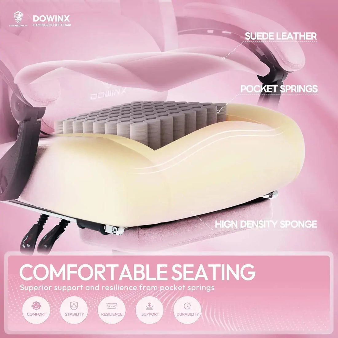 Dowinx PINK Gaming Chair with Heated Massage,Wide and High Back, Pocket ...