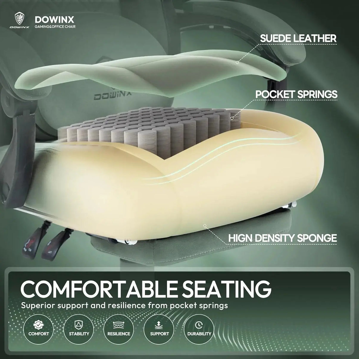 Dowinx GREEN Gaming Chair with Heated Massage,Wide and High Back ...