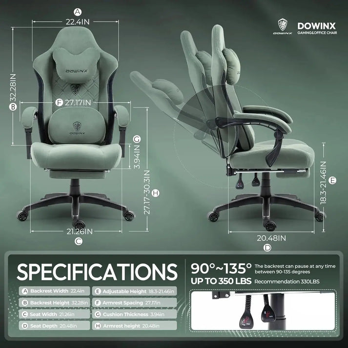 Dowinx GREEN Gaming Chair with Heated Massage,Wide and High Back ...