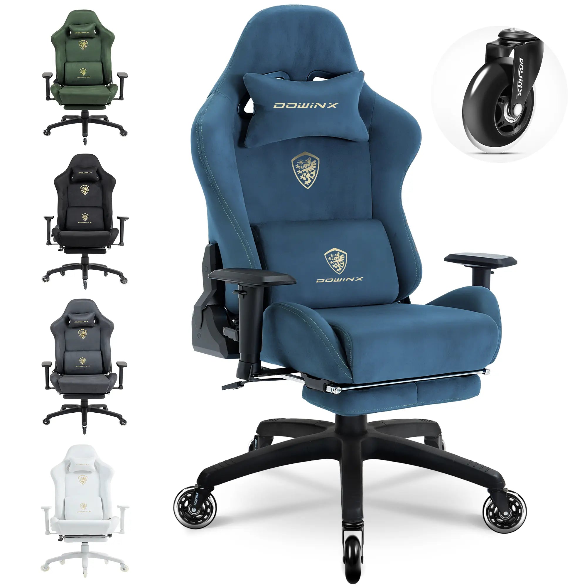 Dowinx Luxury Gaming Chair Blue with 3D Arms, Footrest & Silent Wheels ...