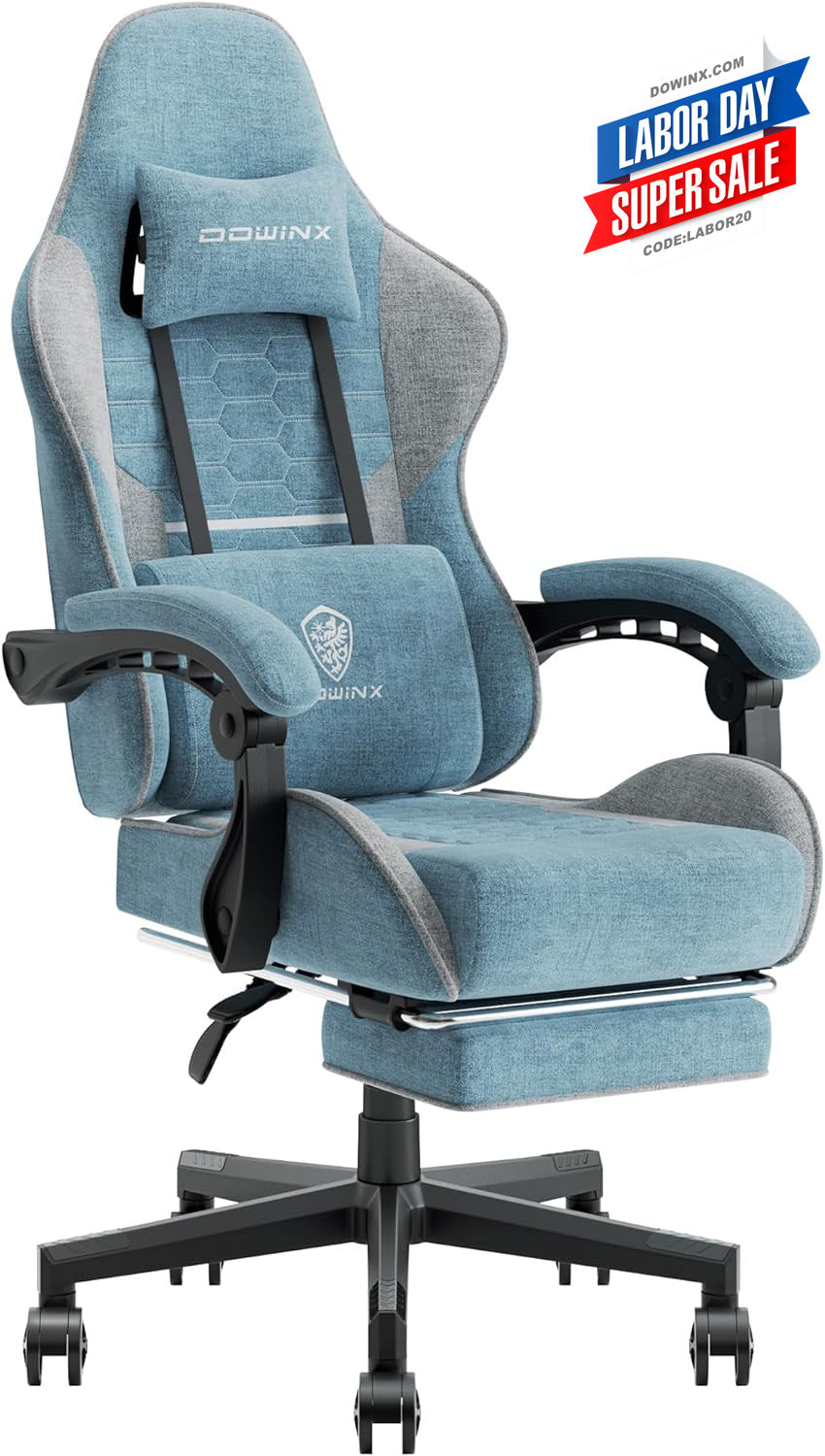 Dowinx Gaming Chair Fabric with Pocket Spring Cushion, with Footrest ...
