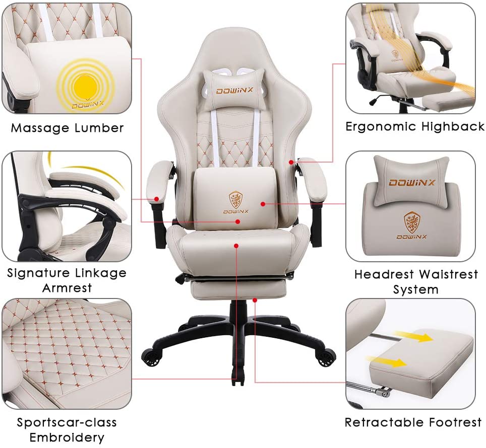 Dowinx 6689 Gaming Office Chair Ergonomic Racing Style-White(Ivory ...
