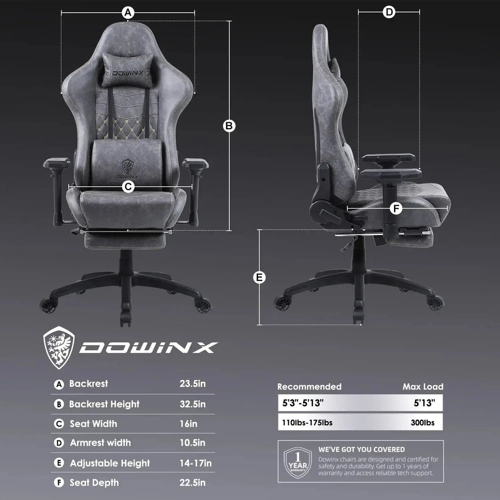 Dowinx 6689 Gaming Chair Office Chair with Massage Lumbar Support-Grey ...